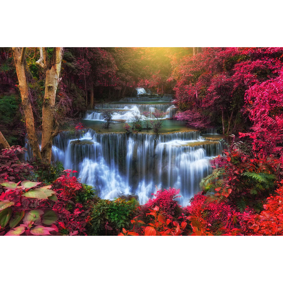 Millwood Pines Waterfall in Autumn by Surakit Sawangchit - Wrapped Canvas Photograph | Wayfair